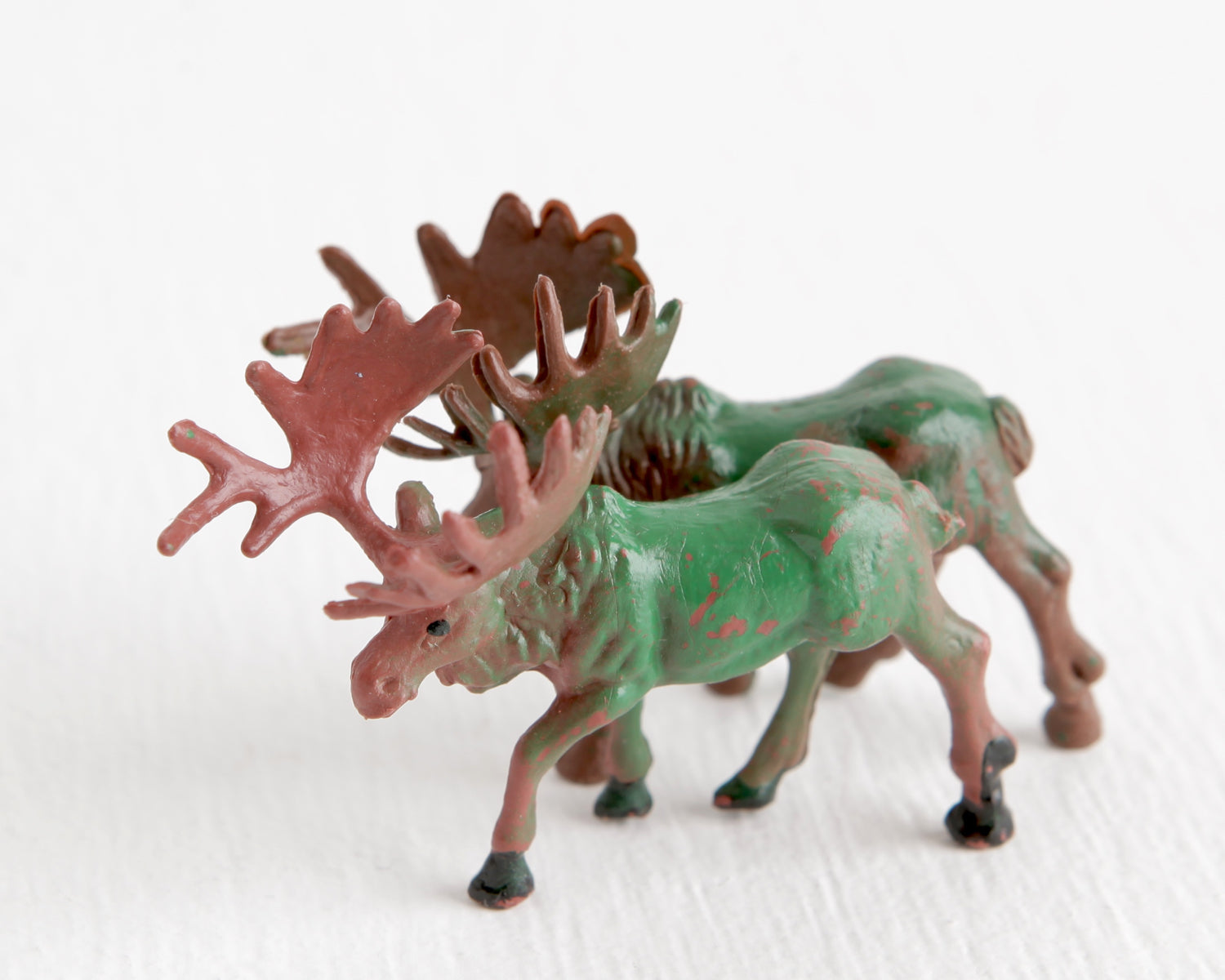 Pair of Green and Brown Bull Moose – Lobster Bisque Vintage